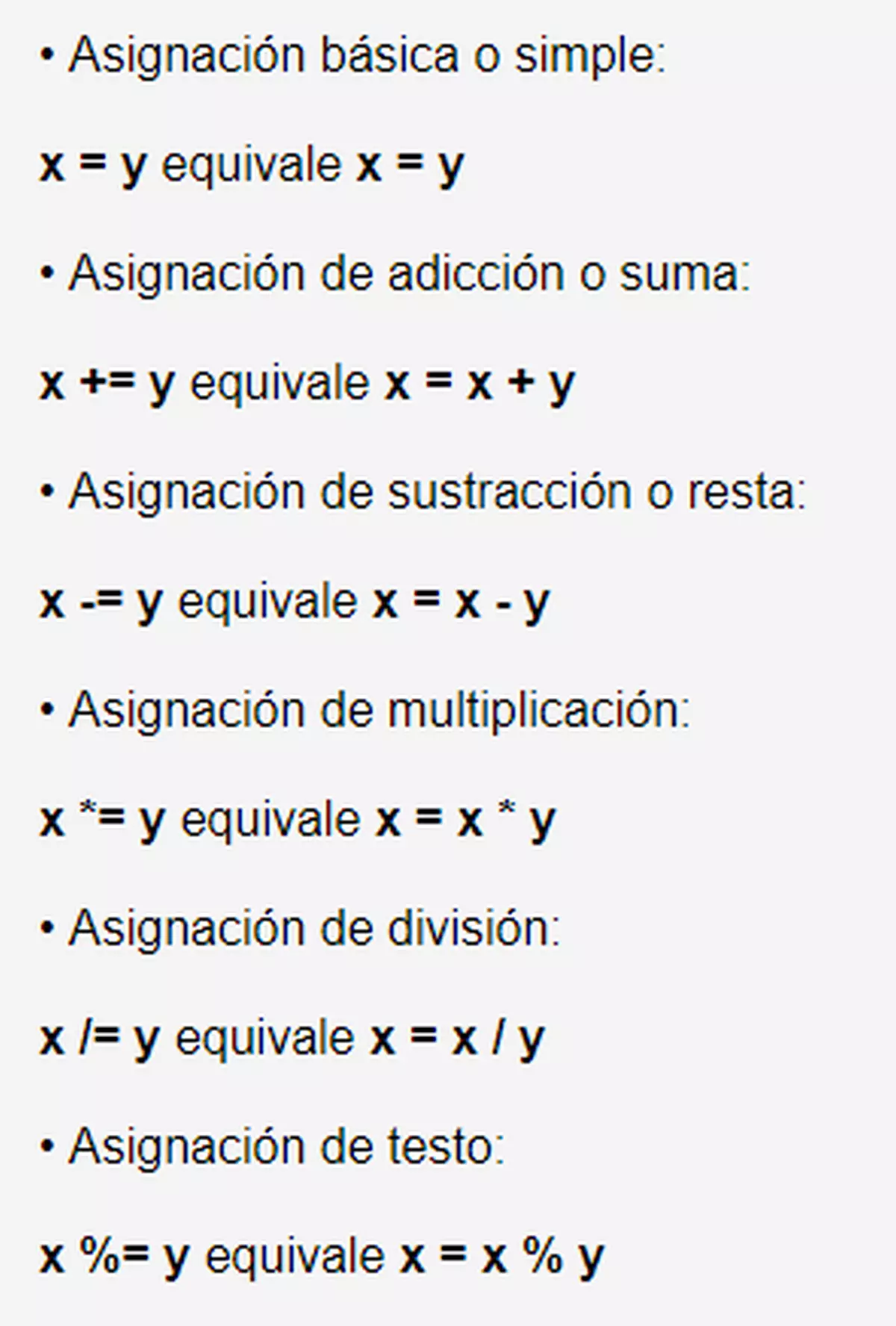 Definición de asignación (operador de programación)